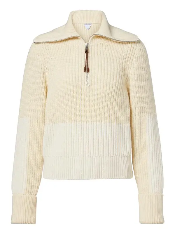 Bottega Veneta Ribbed-knit Wool And Cashmere Sweater With Leather Detail - Beige