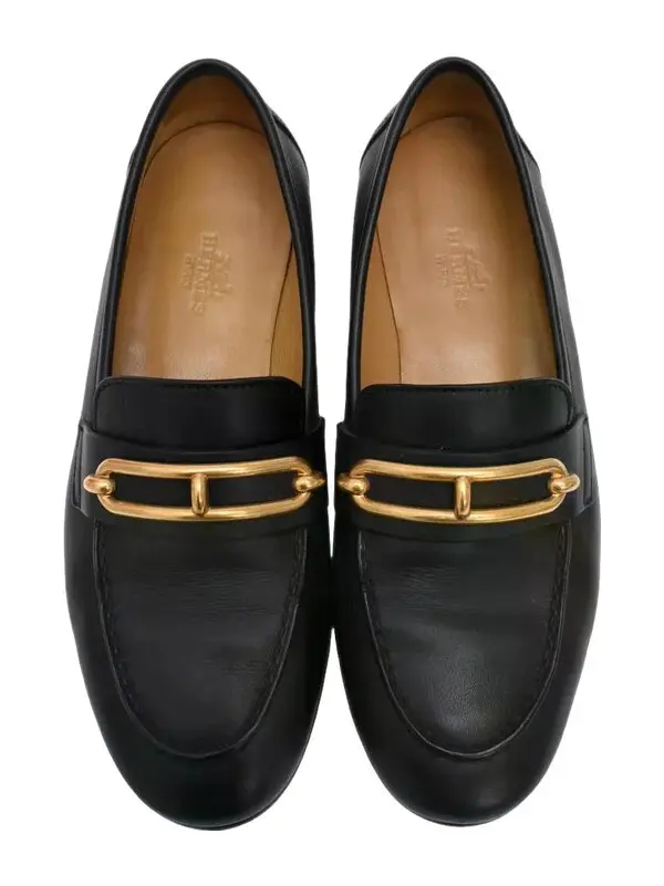 Hermès Calfskin Loafers With Gold-tone Hardware - Black