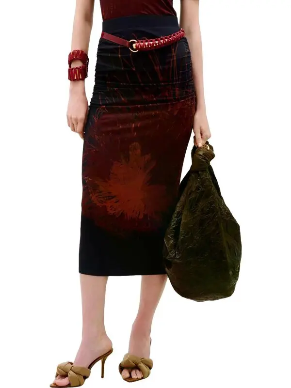 Silvia Tcherassi Ruched Printed Midi Skirt - Blue