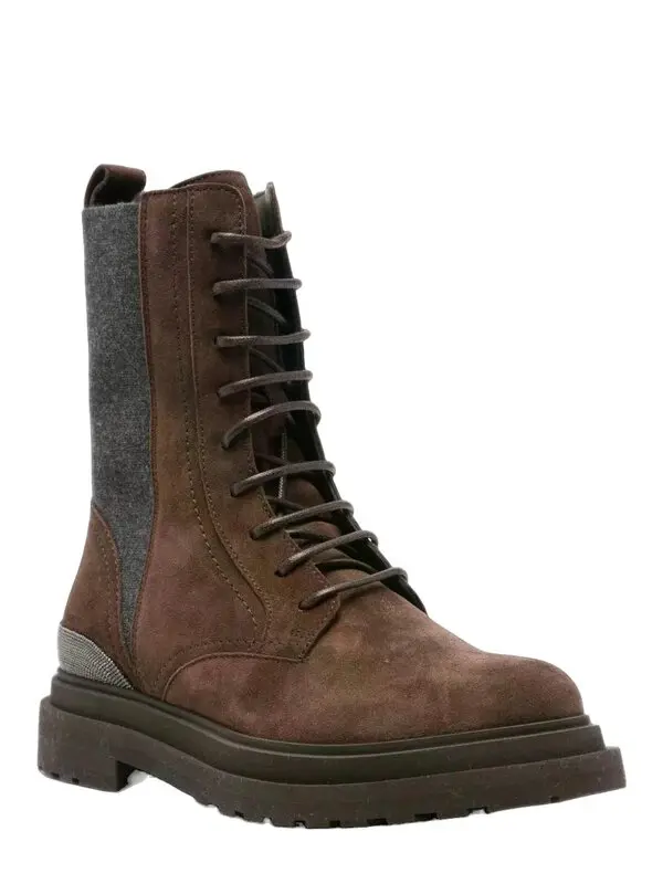 Brunello Cucinelli Lace-up Suede Combat Boots - Brown