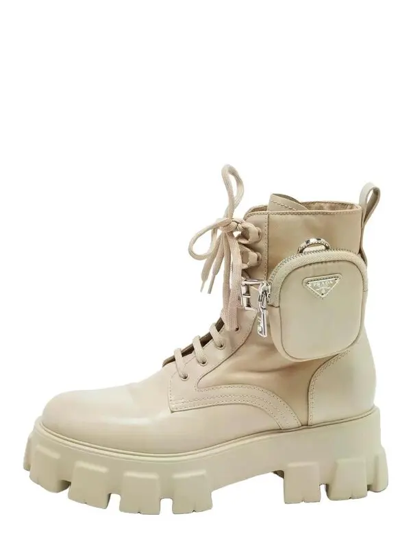 Prada Beige Leather Monolith Combat Boots - Neutrals