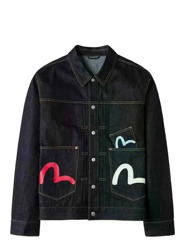 EVISU Seagull-print Multi-pocket Denim Jacket - Blue