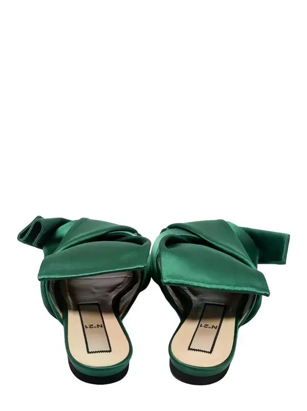 N°21 Satin Knot Detail Flat Sandals - Green