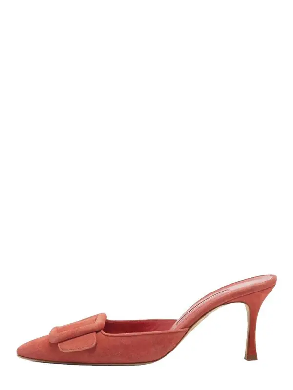 Manolo Blahnik Maysale Suede Mules With Buckle Detail - Red