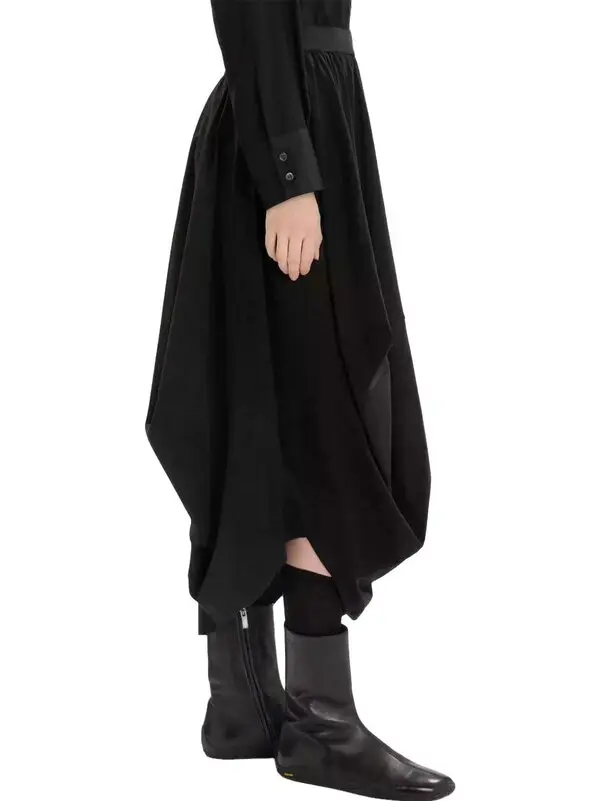 High Asymmetric Draped Midi Skirt - Black