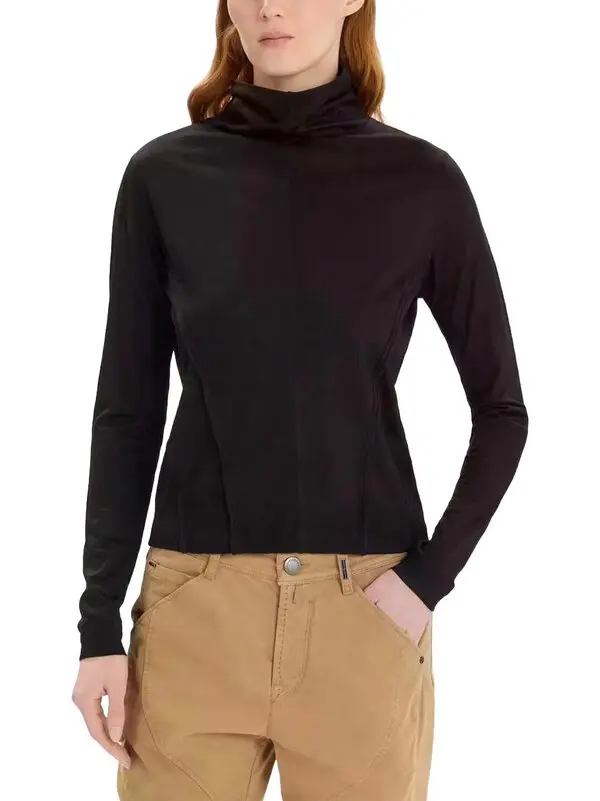 High Deflect Exposed-seam Long-sleeved Turtleneck T-shirt - Black