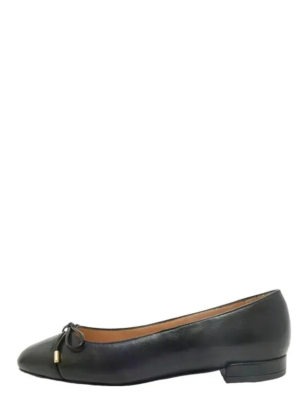 STUART WEITZMAN Leather Round Toe Ballet Flats With Bow Detailing - Black