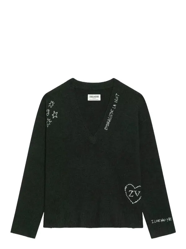 Zadig&Voltaire Mikyz Intarsia-knit V-neck Sweater - Black
