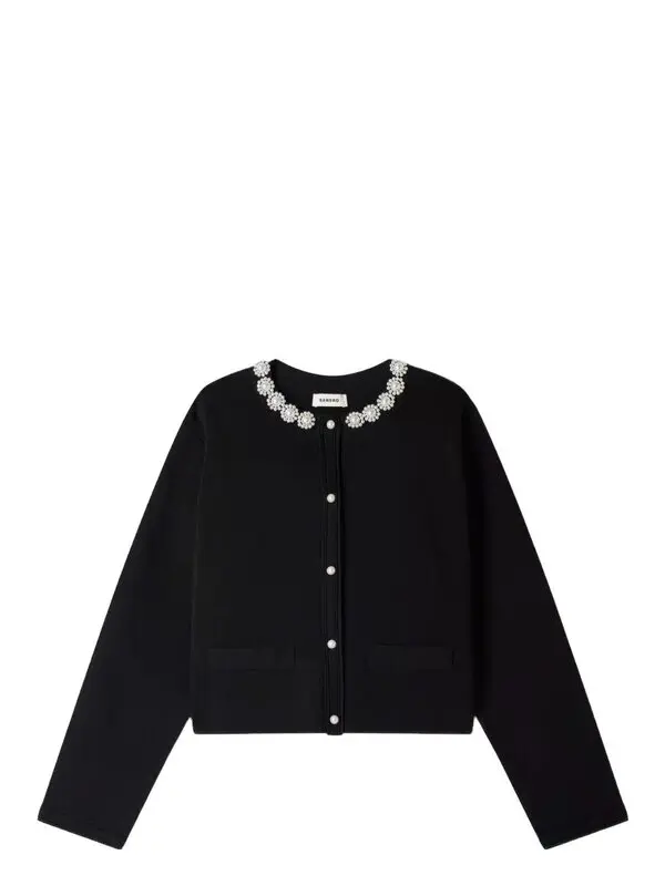 Sandro Embellished Cropped Cardigan - Black