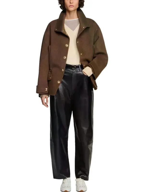 Sandro Double-faced Wool Standing Collar Coat - Brown