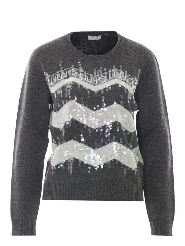 Liu Jo Sequin Embellished Chevron Knit Sweater - Grey