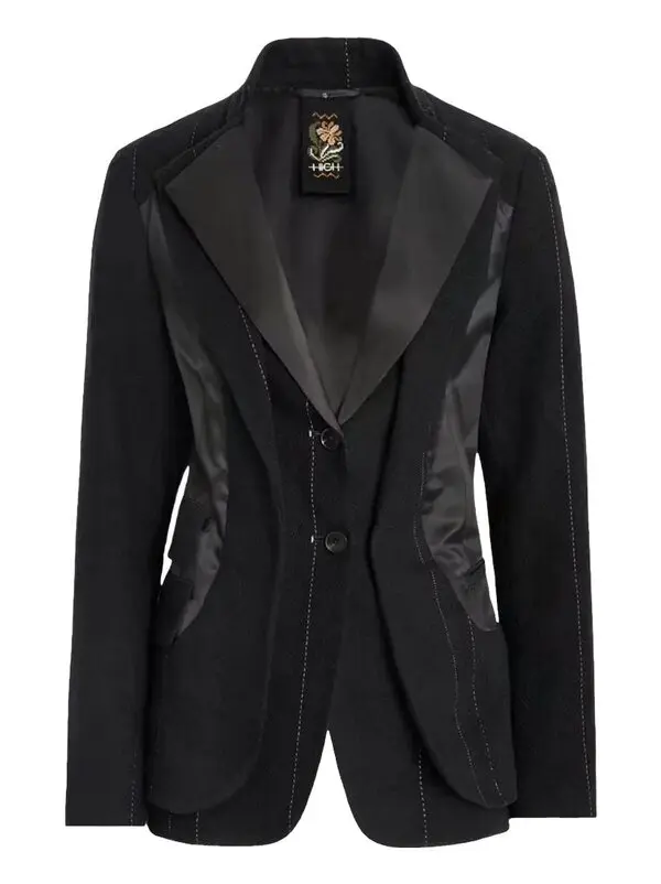 High Zig-zag Panelled Contrast-lapel Blazer - Black