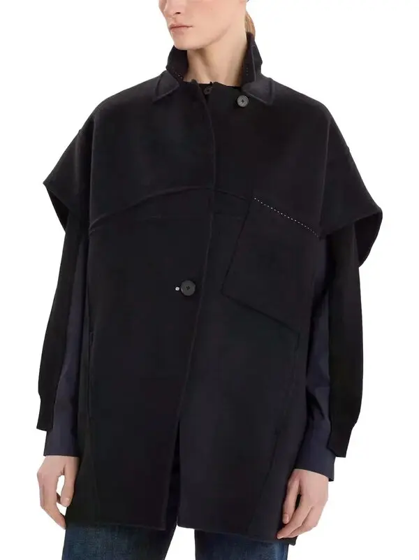 High Contrast-stitch Short-sleeved Cape - Black