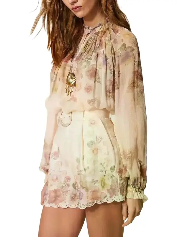 TWINSET Floral Print Crépon Blouse - Neutrals