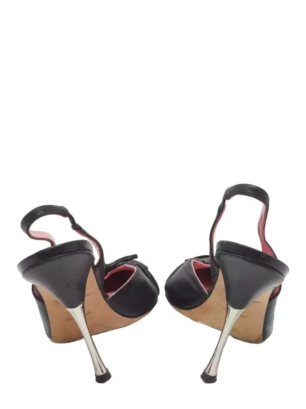 Blumarine Leather Pointed Toe Bow Detail Slingback Pumps - Black