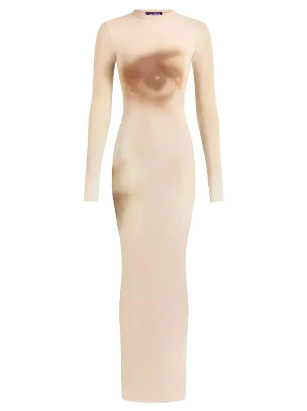 JEAN PAUL GAULTIER Long Face Print Mesh Dress - Neutrals
