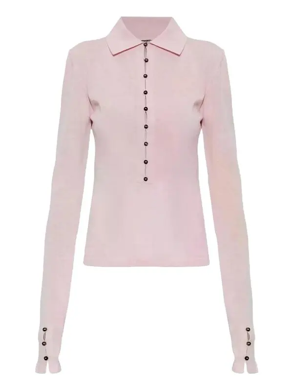 Jacquemus J" Embroidered Long-sleeve Polo Shirt - Pink