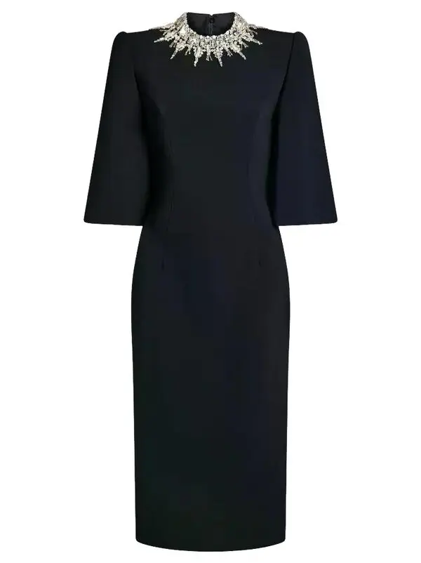 Jenny Packham Bibi Crystal-embellished Flared-sleeve Dress - Black