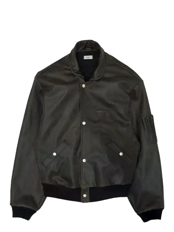 YOKE Cracked Leather Bomber Jacket - Black