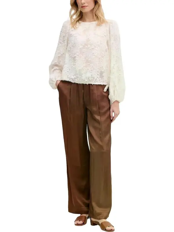 OUI Cream Fringed Puff-sleeve Blouse - White