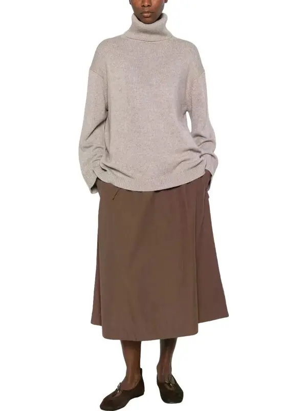 ALLUDE Taupe Knitted Turtleneck Sweater - Brown