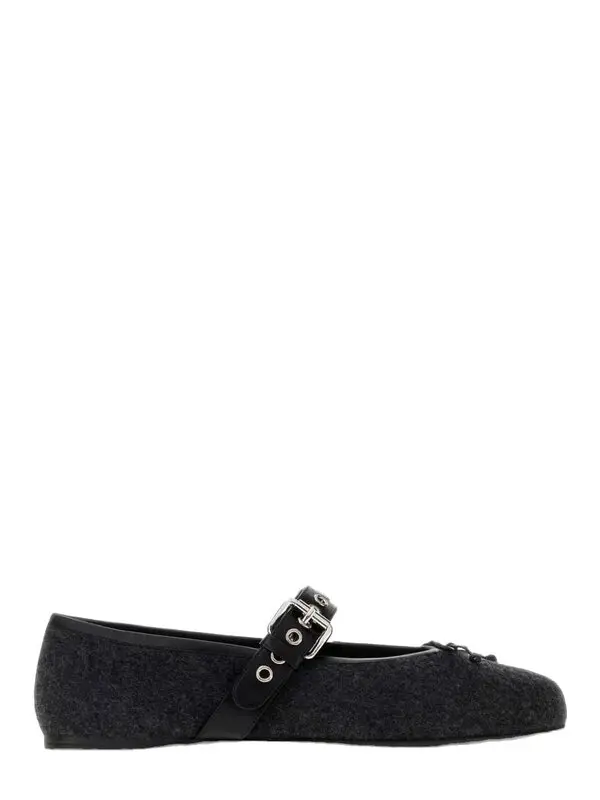 Miu Miu Buckle-strap Wool Ballet Flats - Grey