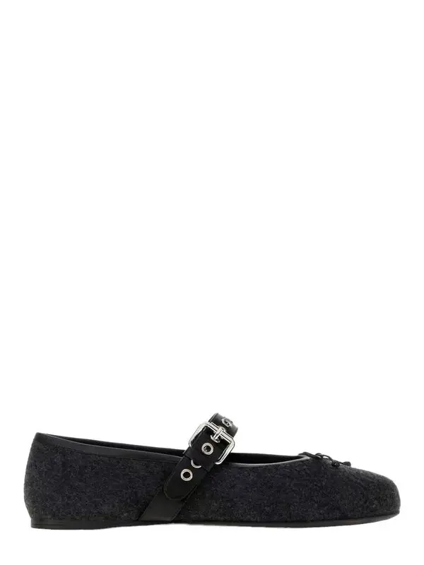Miu Miu Buckle-strap Wool Ballet Flats - Grey