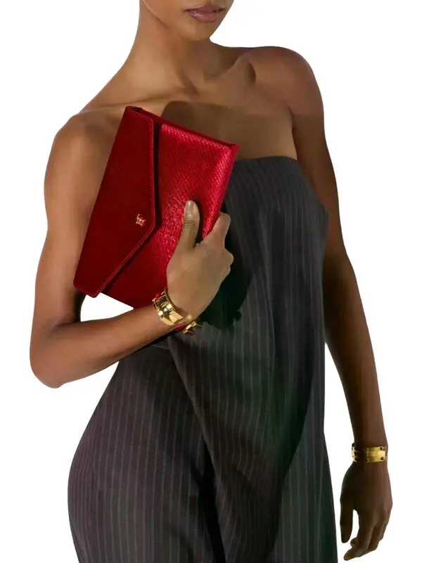 Elisabetta Franchi Shoulder Bag With Crocodile Print Velvet And Chain Strap - Red