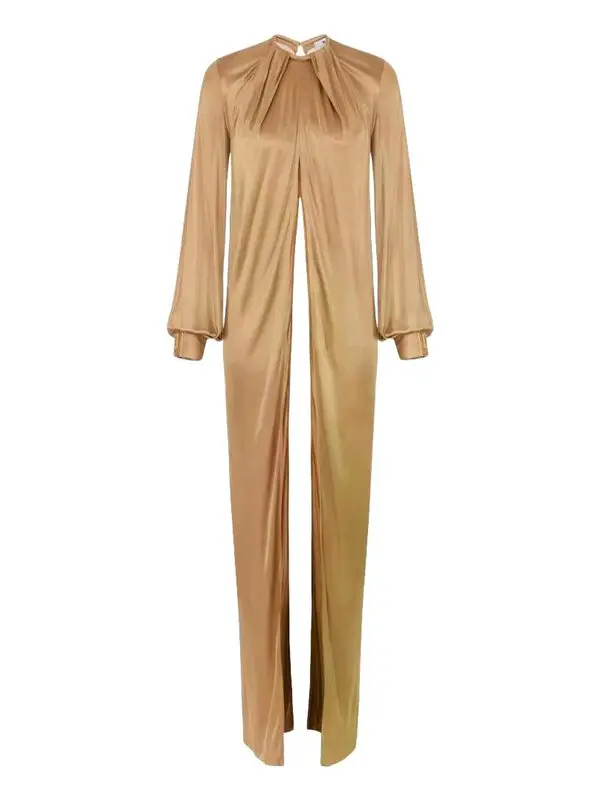 Elisabetta Franchi Shiny Jersey Draped Blouse With Logo Plaques - Neutrals