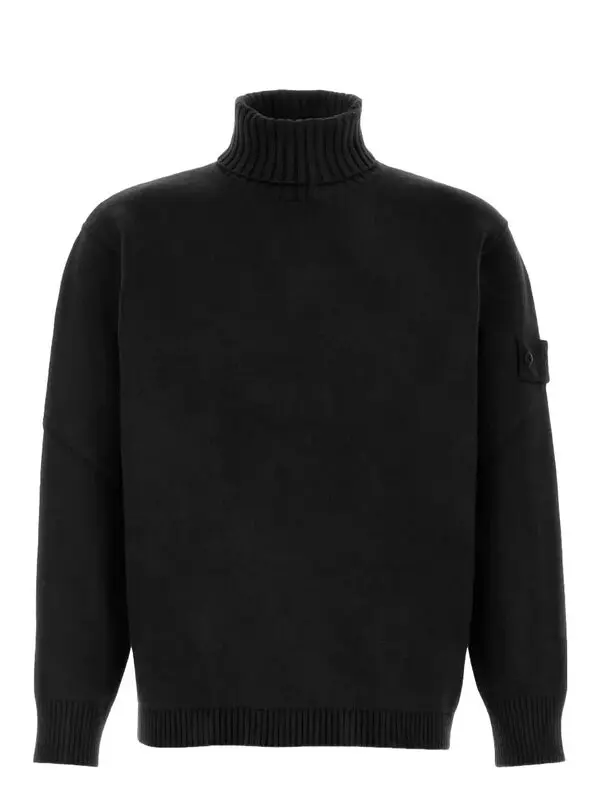 Stone Island Logo Patch Roll Neck Sweater - Black