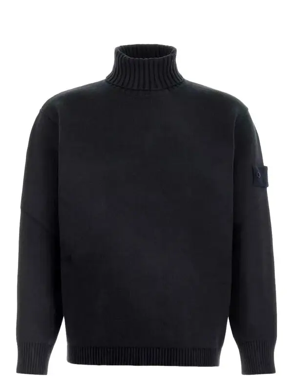 Stone Island Logo Patch Roll Neck Sweater - Blue