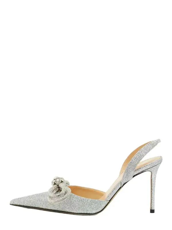 Mach & Mach Double Bow Glitter Slingback Pumps - Silver