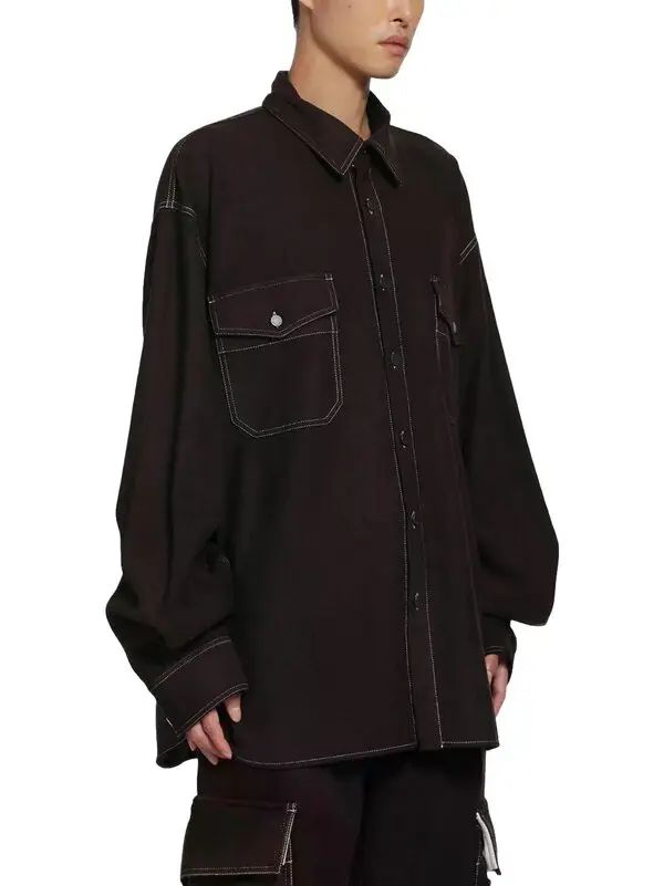 UMA WANG Tavis Contrast-stitch Oversized Shirt - Brown