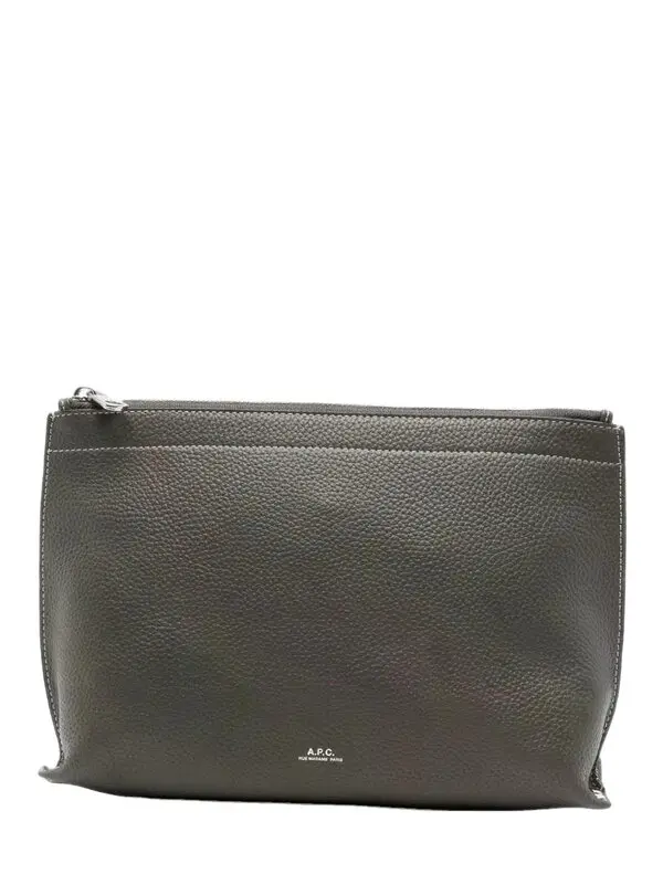 A.p.c. Leather Clutch Bag With Stud Detail - Grey