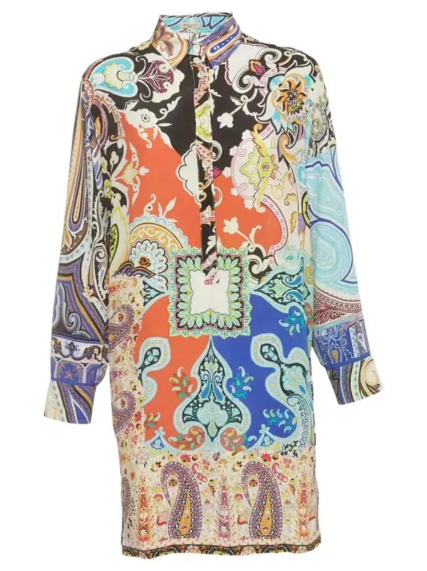 Etro Paisley-print Crepe Tunic Dress - Blue