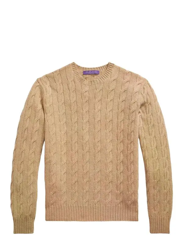 Ralph Lauren Purple Label Camel Cashmere Cable-knit Crew Neck Sweater - Brown