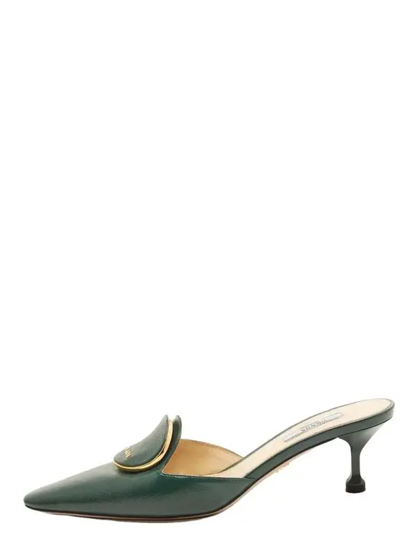 Prada Saffiano Leather Pointed-toe Kitten Heel Mules - Green