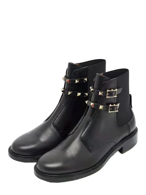 Valentino Garavani Rockstud Buckled Ankle Boots - Black