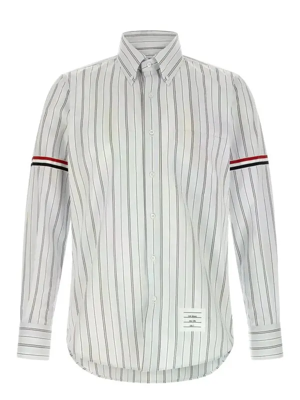 Thom Browne Poplin Hairline Stripe Shirt With Armbands - Grey