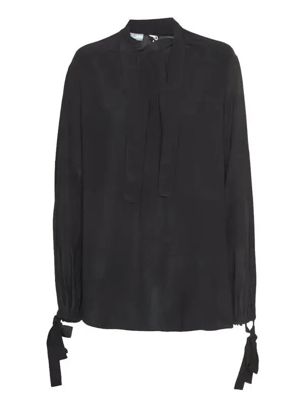 Prada Gathered Neck-tie Blouse - Black
