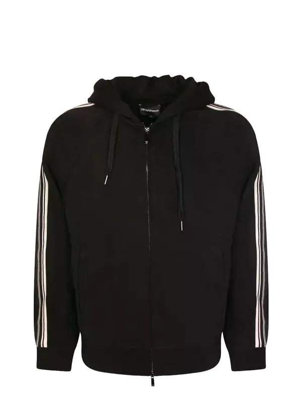 Emporio Armani Zip-up Hoodie With Stripe Detail - Black