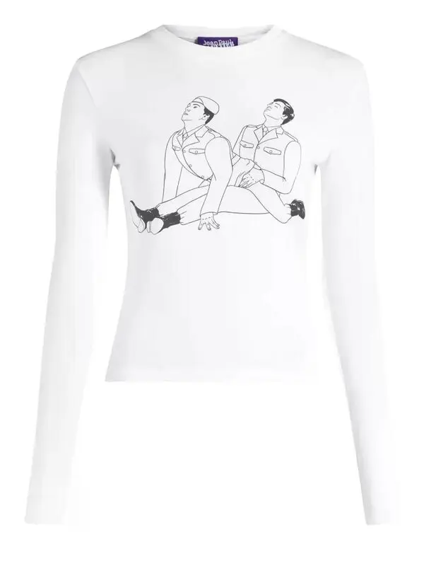 JEAN PAUL GAULTIER Stretch Cotton Jersey Long Sleeve Top With Kamasutra Print - White