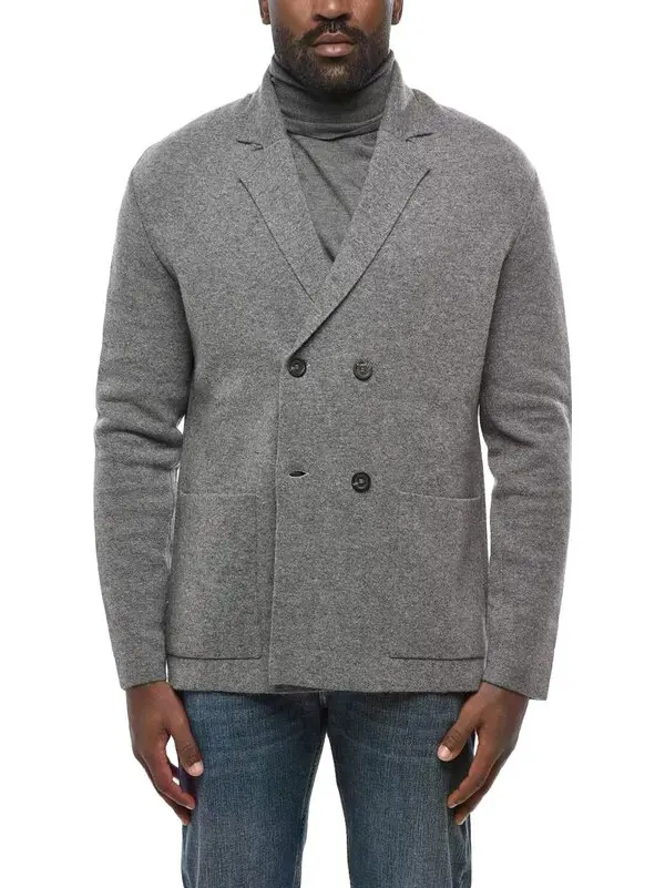 Malo Knit Double-breasted Blazer - Grey