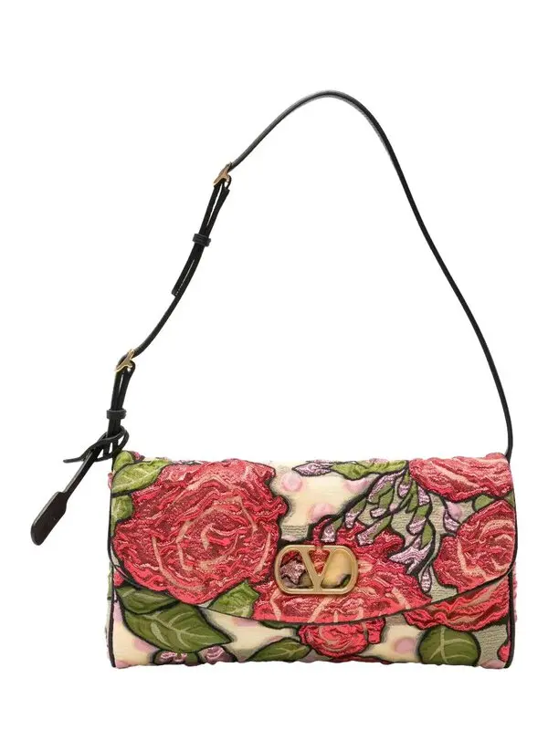 Valentino Garavani Vlogo Floral Beaded Shoulder Bag - Red