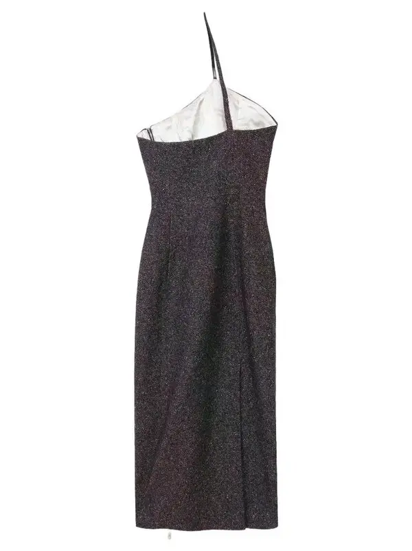Remain Birger Christensen One-shoulder Wool Midi Dress With Basket Weave Texture - Brown