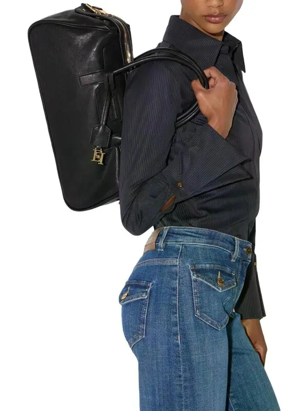 Elisabetta Franchi Medium Boston Bag In Nappa Leather - Black