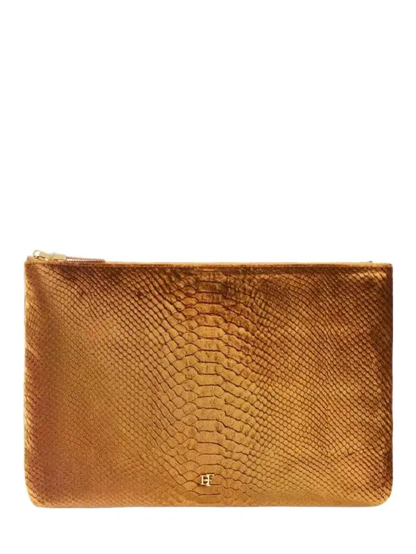 Elisabetta Franchi Velvet Clutch Bag With Crocodile Print - Brown