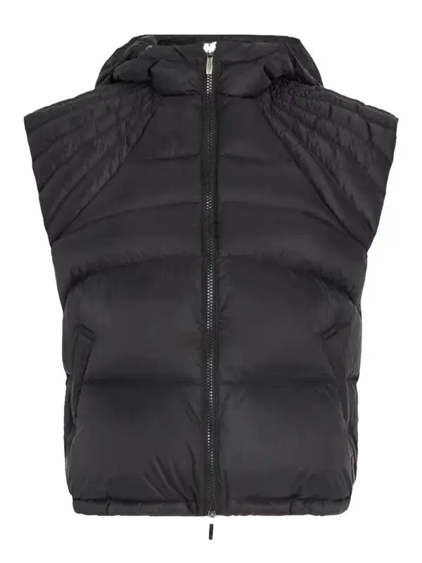 High Quilted Hooded Gilet - Black