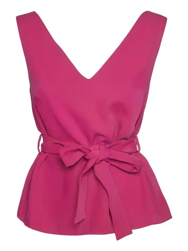 P.a.r.o.s.h Belted V-neck Sleeveless Blouse - Pink