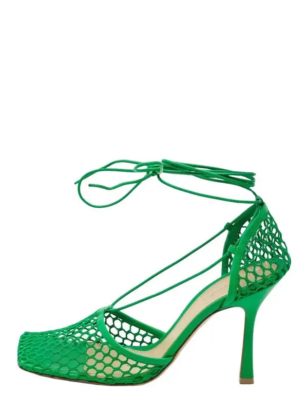 Bottega Veneta Mesh Square Toe Ankle Tie Pumps - Green